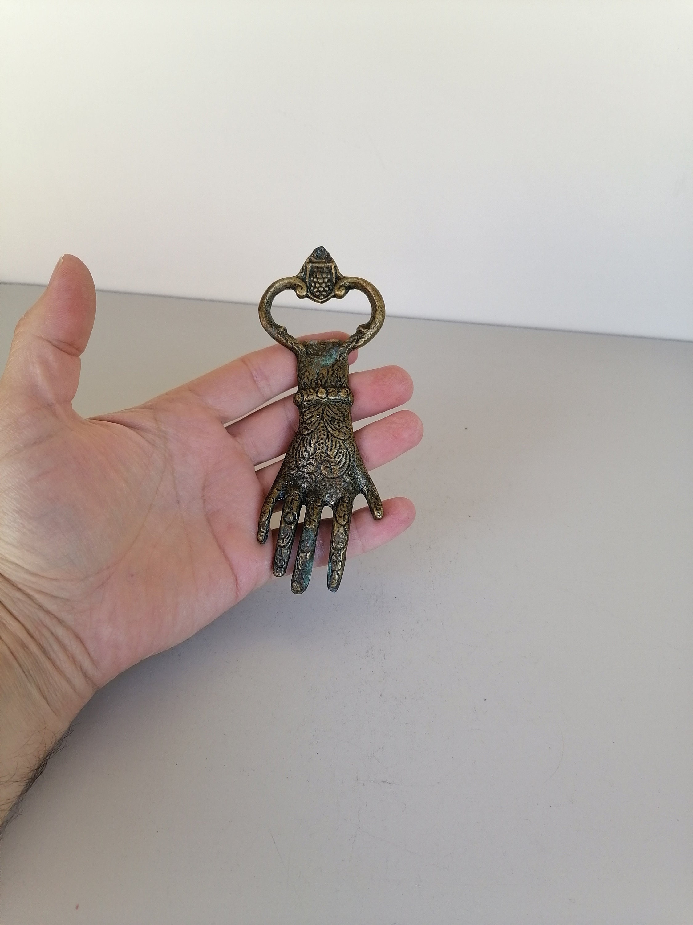 Antique Hand Shaped Bottle Opener, Vintage Engraved Brass Drink Opener ...