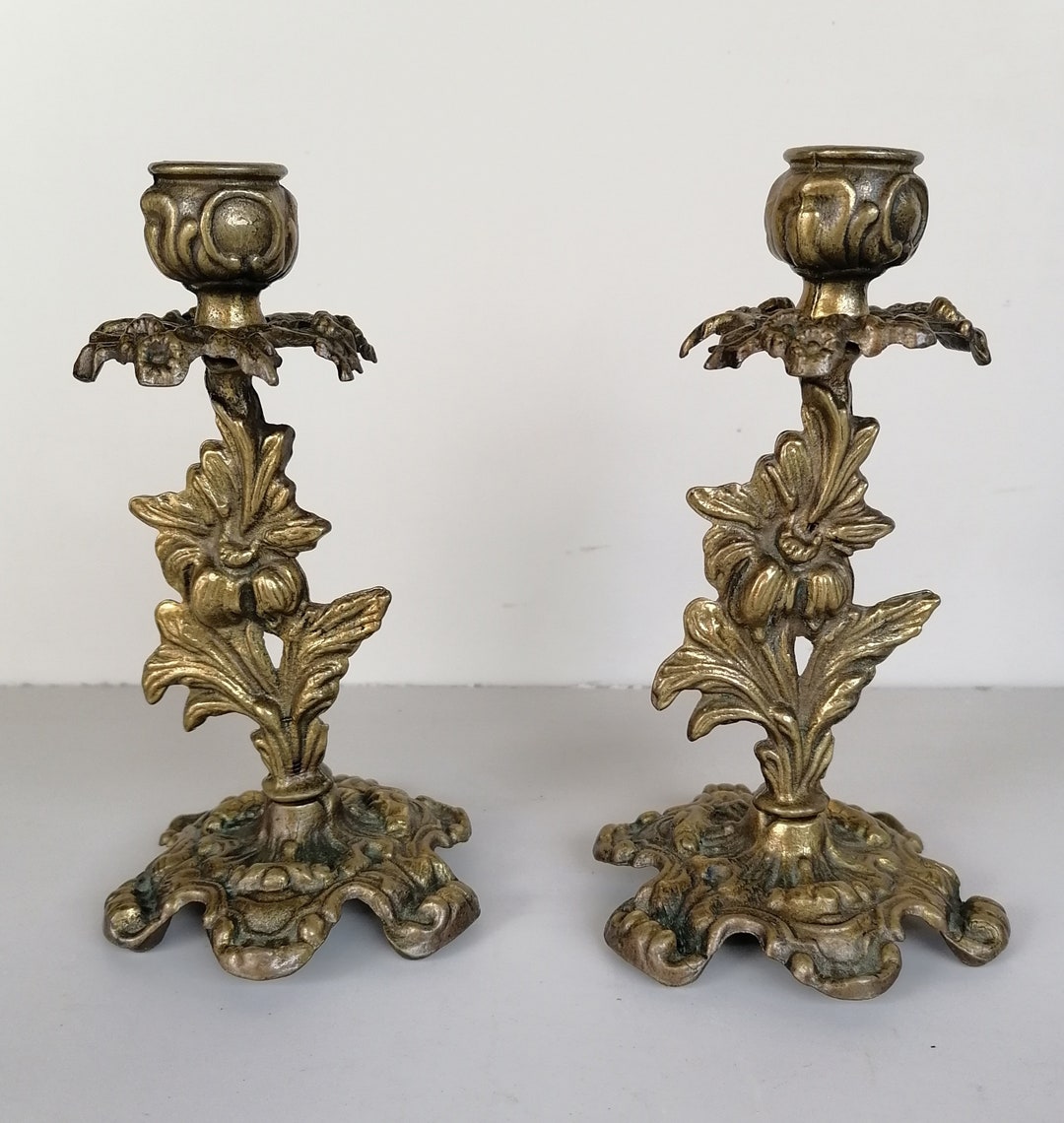 Brass Vintage Candlesticks in Flower Shape Set of 2 italian Baroque ...