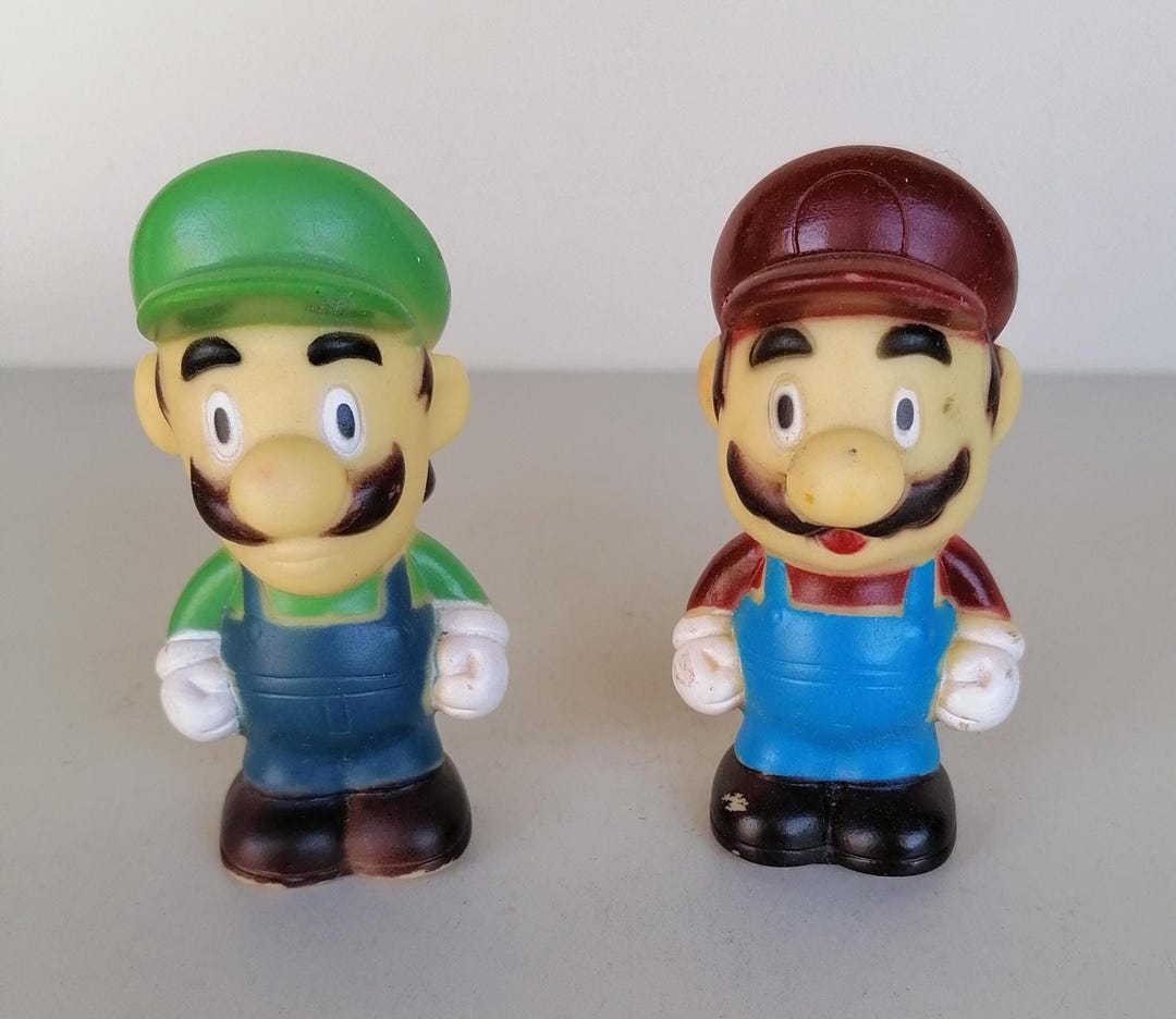 2 Mini Rubber Figures of Luigi and Super Mario Bros Collectible Vintage ...