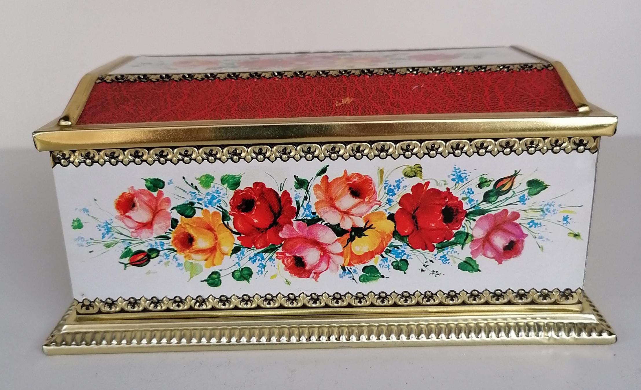 Vintage Tin Box Made in West Germany With Painted Flowers Jewelry ...