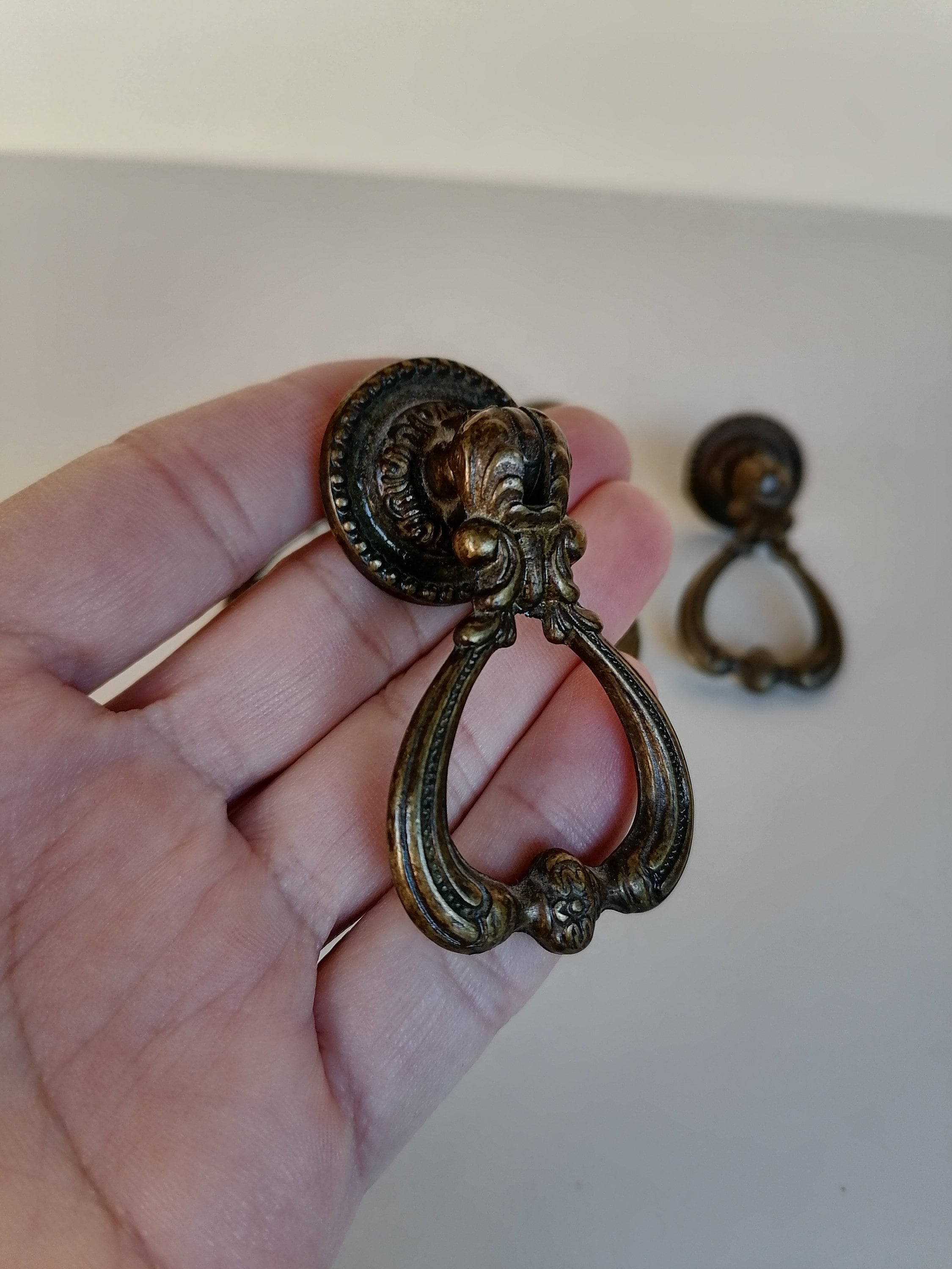 Antique Brass Drop Ring Pull Door Handle Drawer Vintage Furniture Cabinet Knobs /cabinet ...