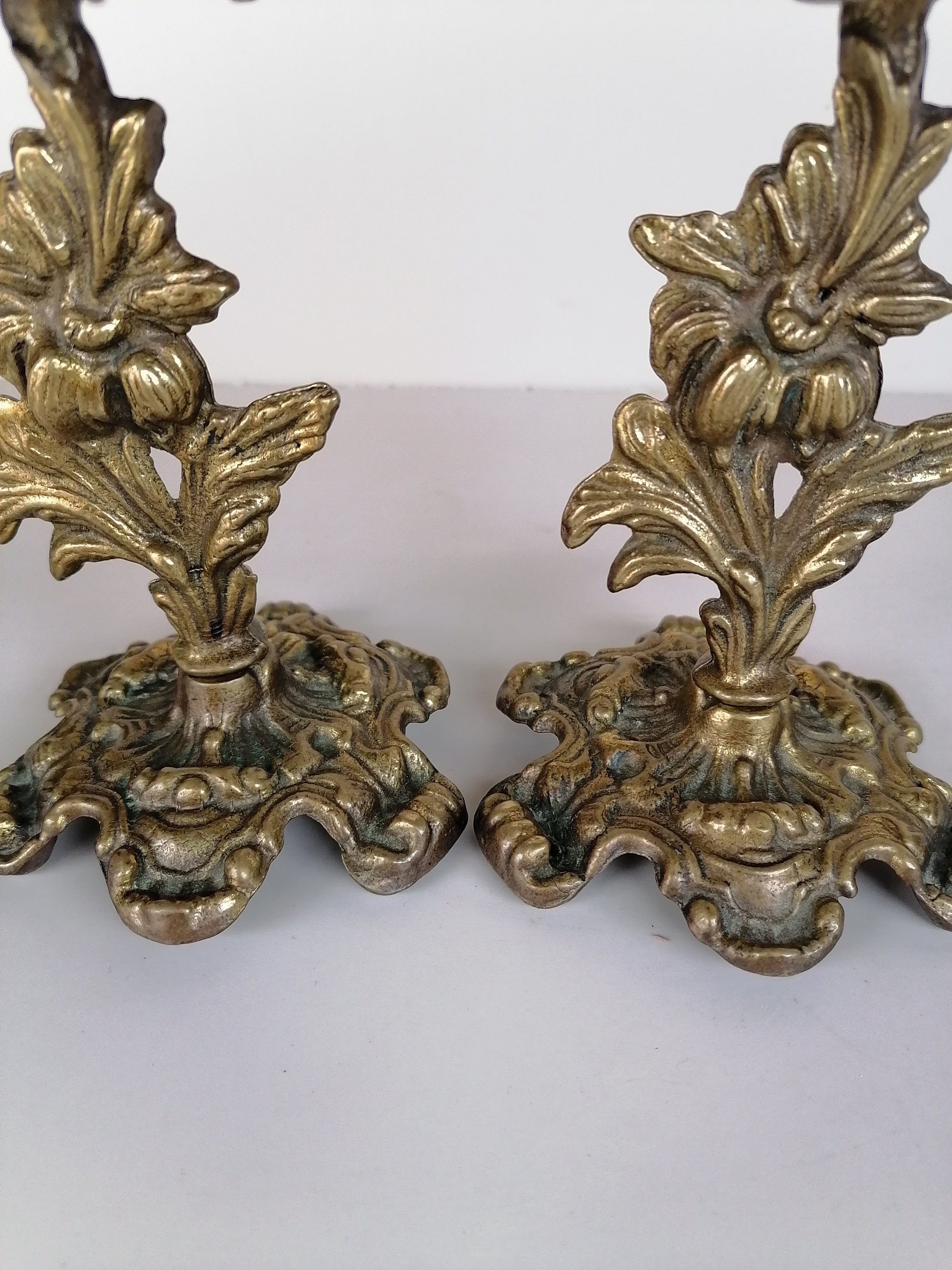 Brass Vintage Candlesticks in Flower Shape Set of 2 italian Baroque ...