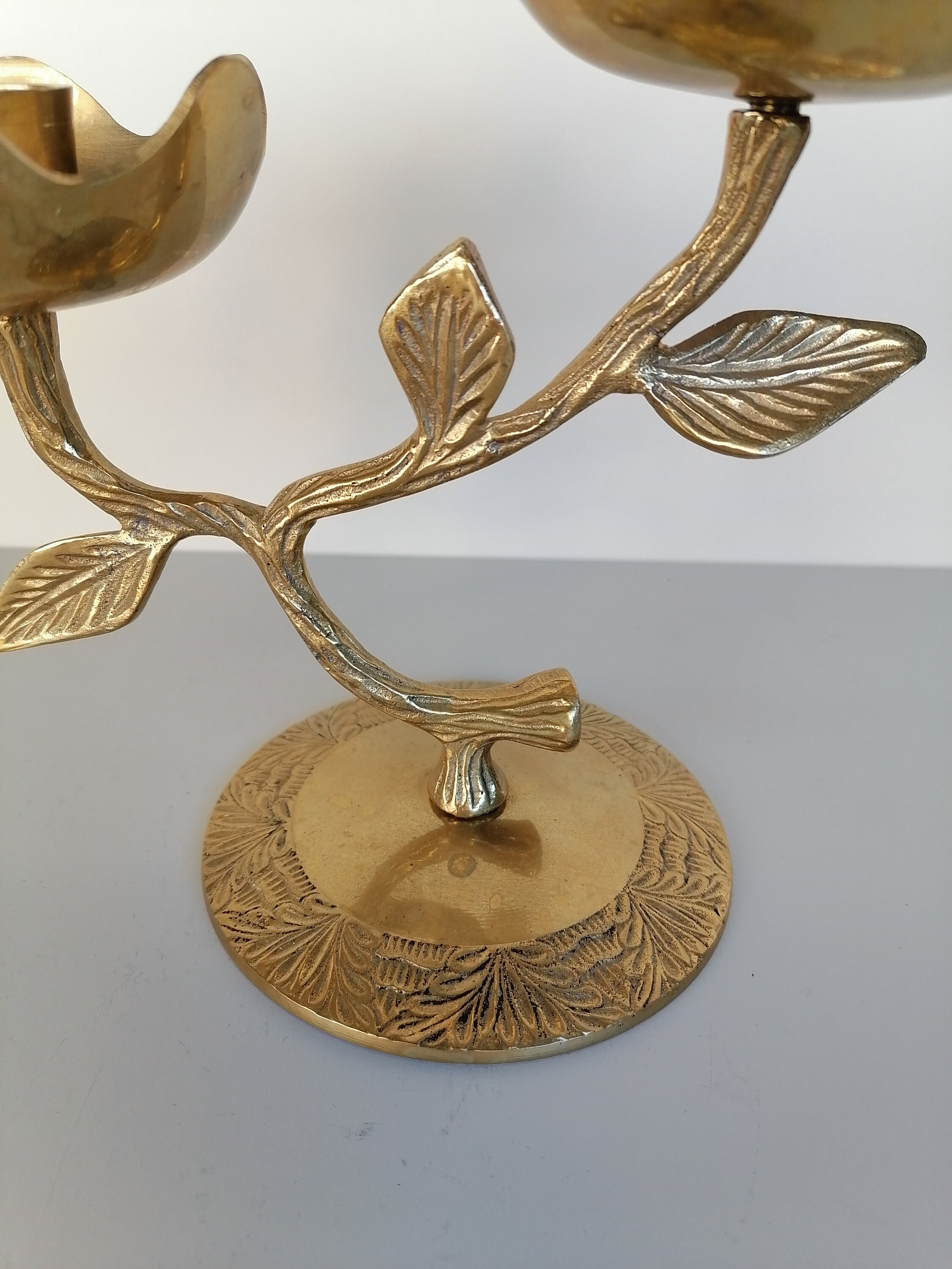 Vintage Brass 2 Arm Candle Holder in the Form of Flowers , Tree Shape ...