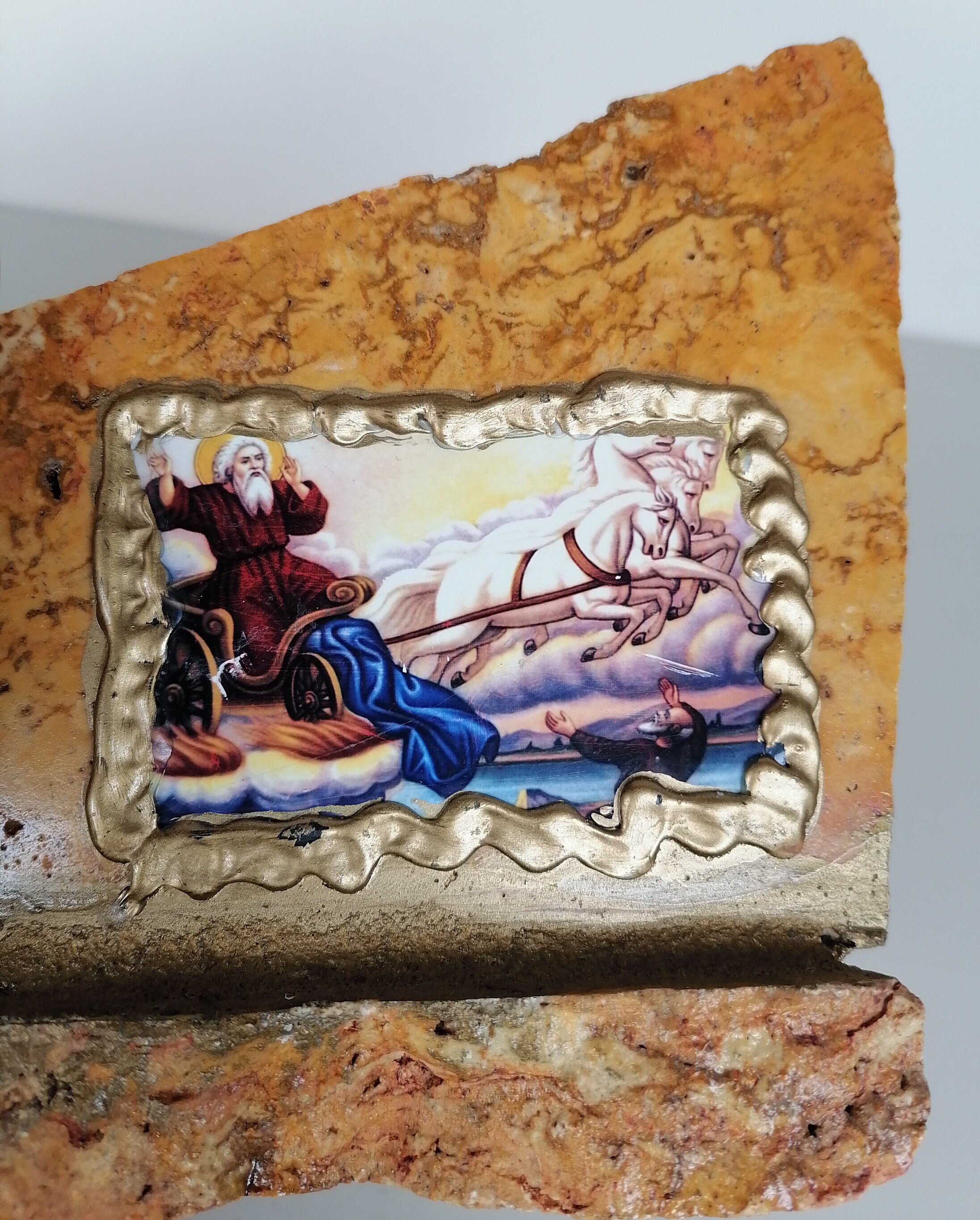 Unique Icon of Saint Elijah on Marble, the Prophet Elijah With the ...