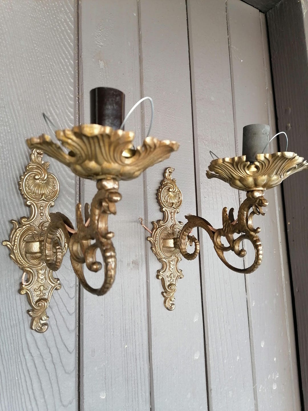 Brass Dragon Snake Wall Lamps - Rococo Louis XV Style - Vintage Art ...
