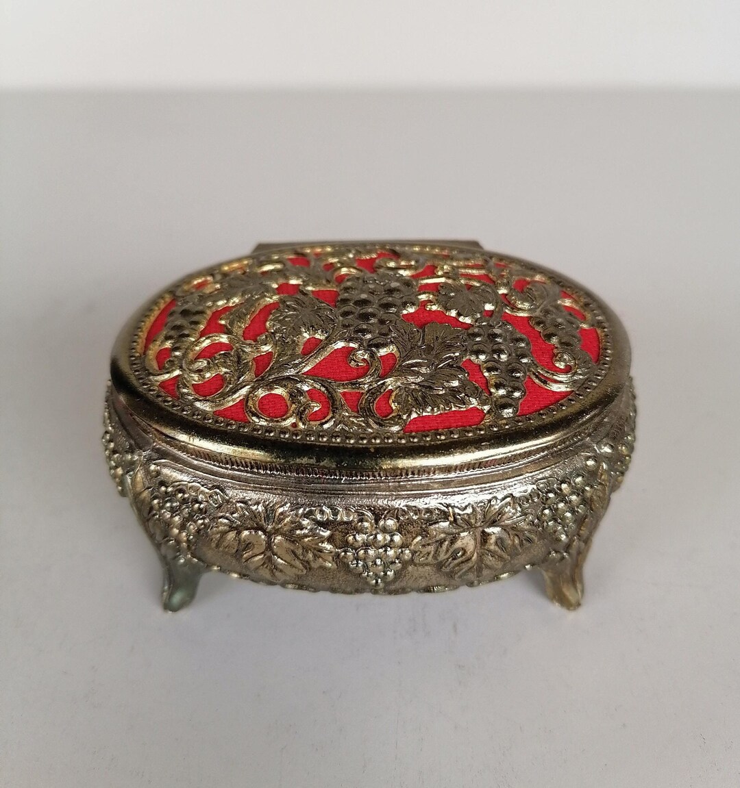 Vintage Japan Silver Plated Grape Pattern Jewelry Box, Jewelry Storage ...