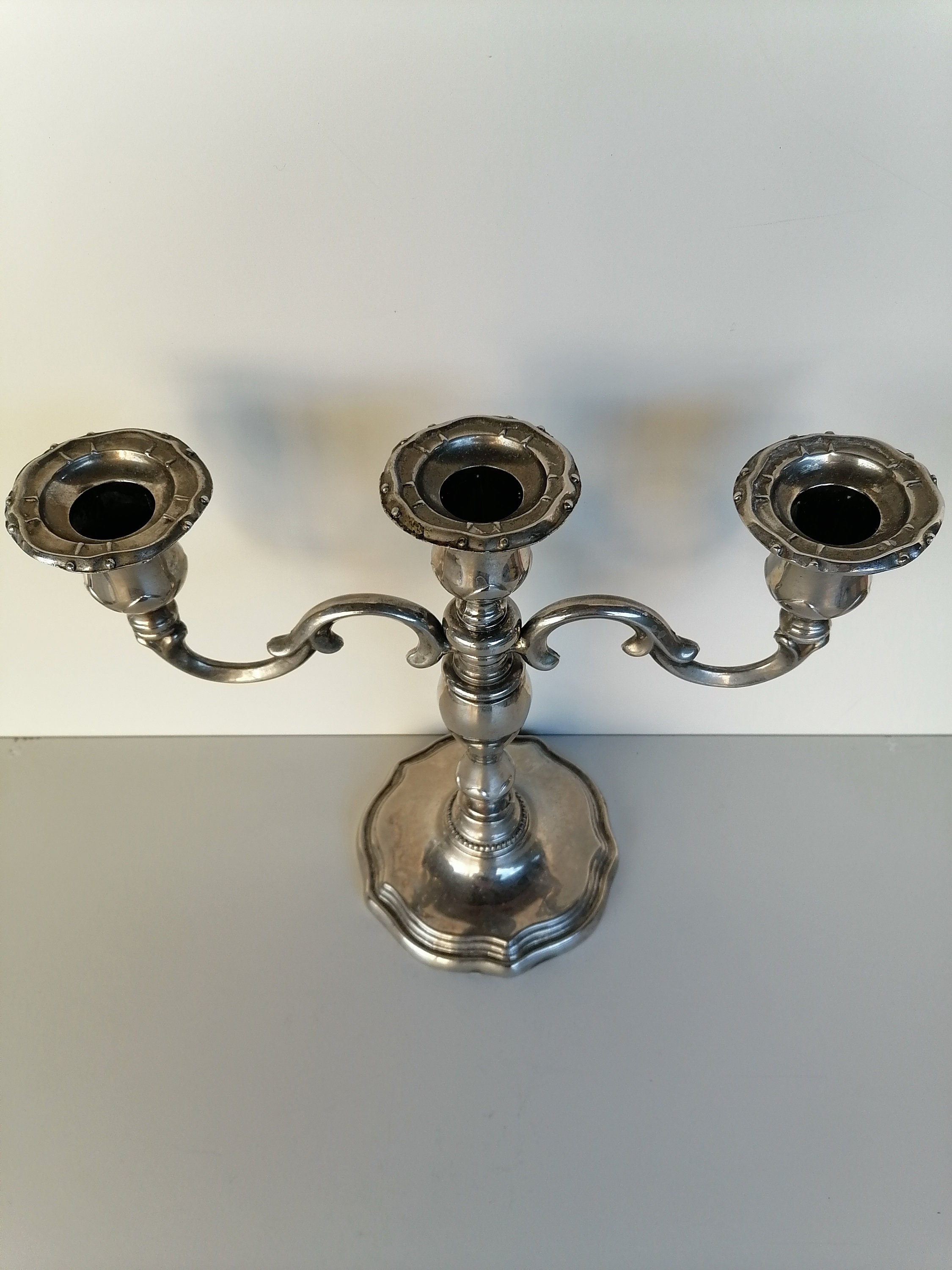 Vintage 3 Arm Silver Plated Candle Holder, Antique 3 Branch Candlestick ...