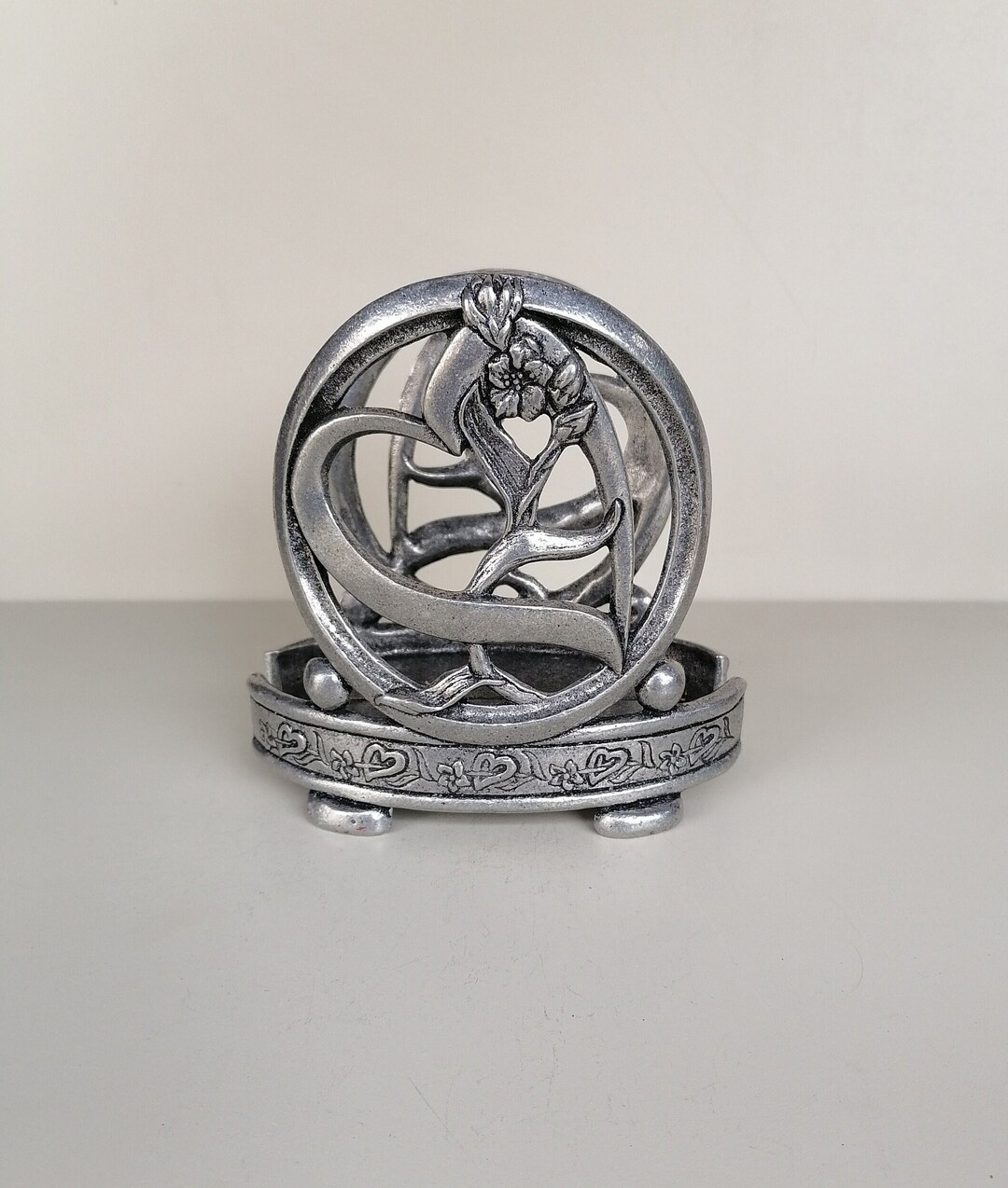 Carson Pewter Candle Holder Heart Shape With Flower - Vintage Single ...