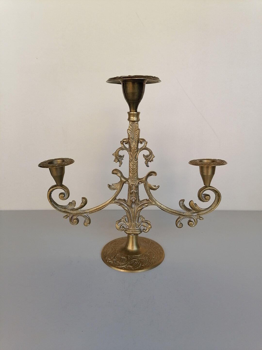 Brass 3 Arm Candle Holder - Vintage Tree Shape Candlestick - Antique ...