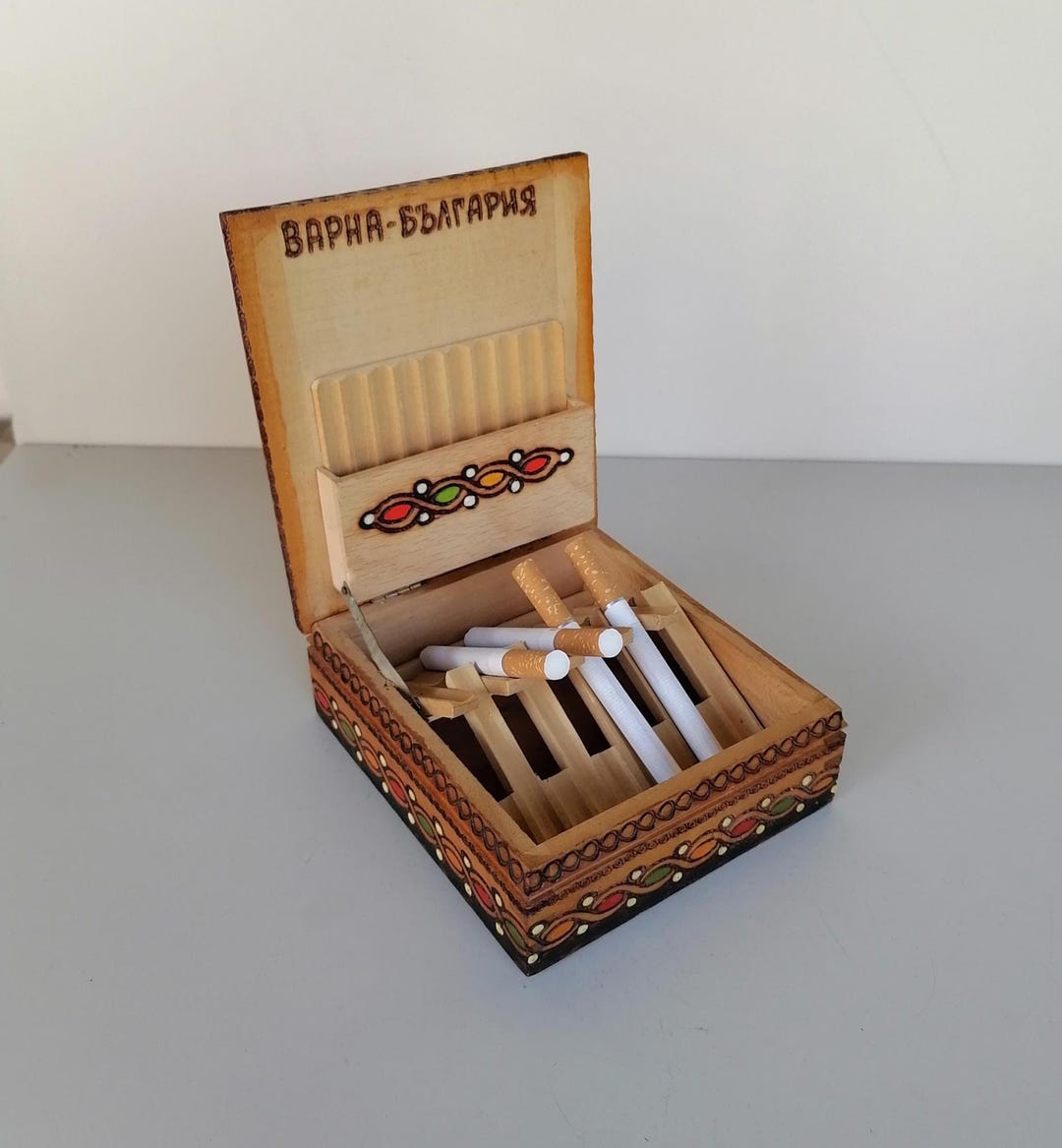 Bulgarian Cube Hand Carved and Painted Wooden Cigarette Storage Box ...