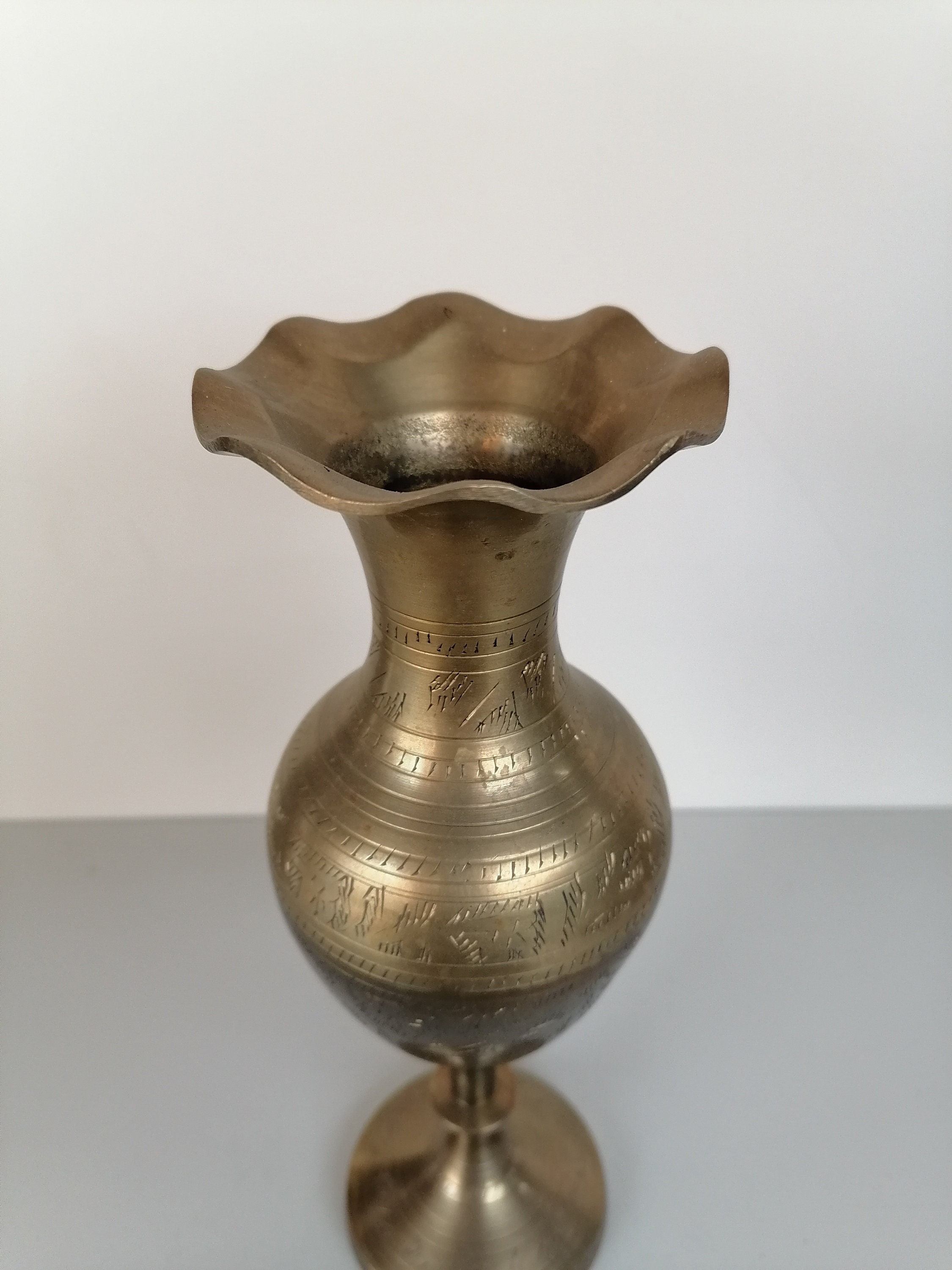 Vintage Engraved Brass Vase Antique Flower Stand Victorian Retro ...