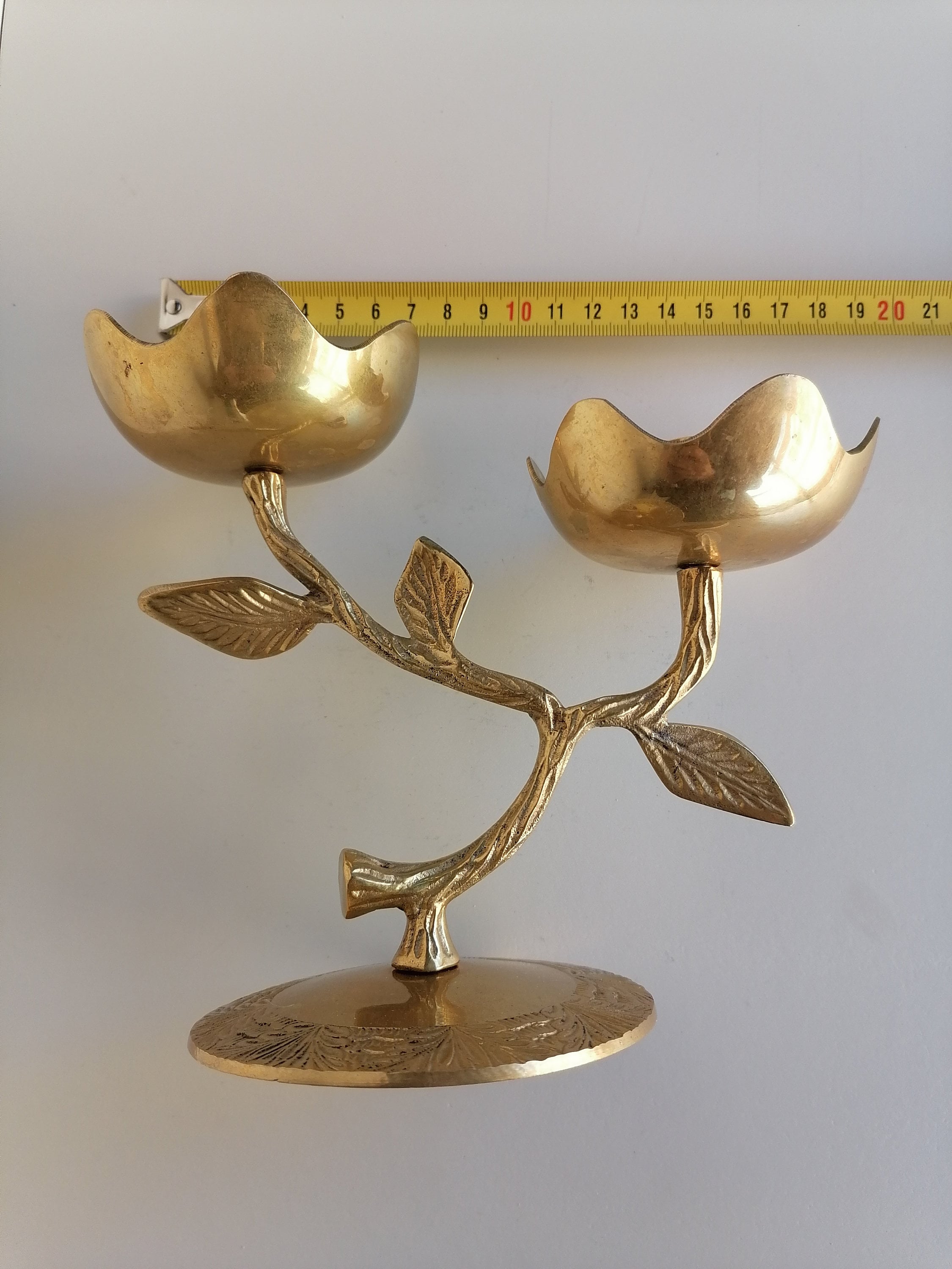 Vintage Brass 2 Arm Candle Holder in the Form of Flowers , Tree Shape ...