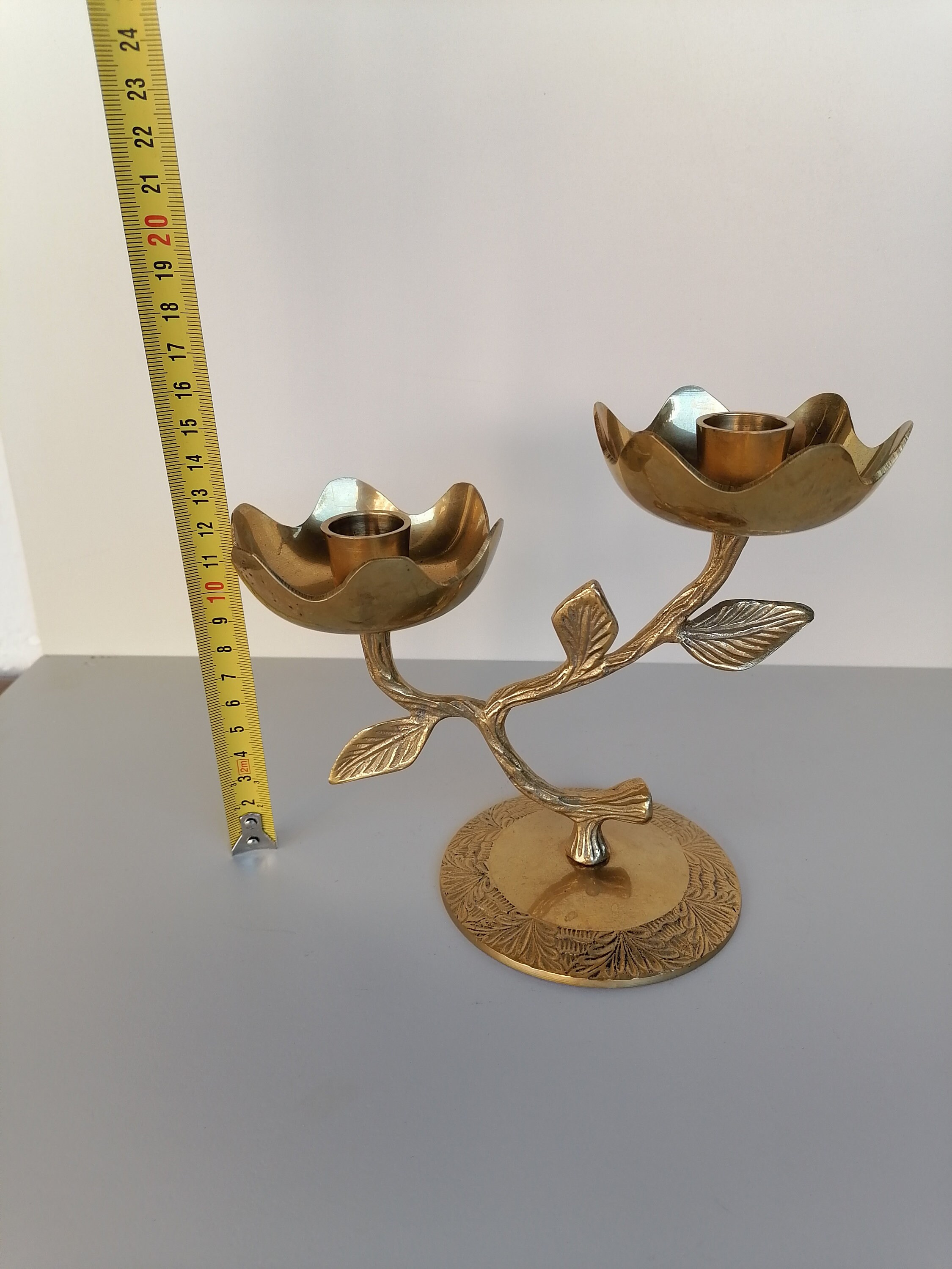Vintage Brass 2 Arm Candle Holder in the Form of Flowers , Tree Shape ...