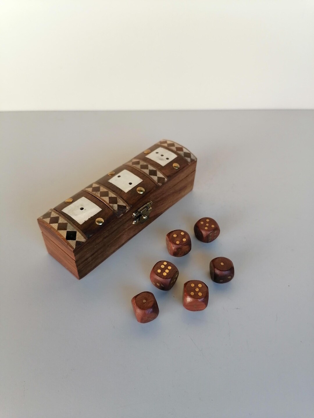 Rectangle Handmade Wooden Decorative Dice and Dice Box With Brass Parts ...
