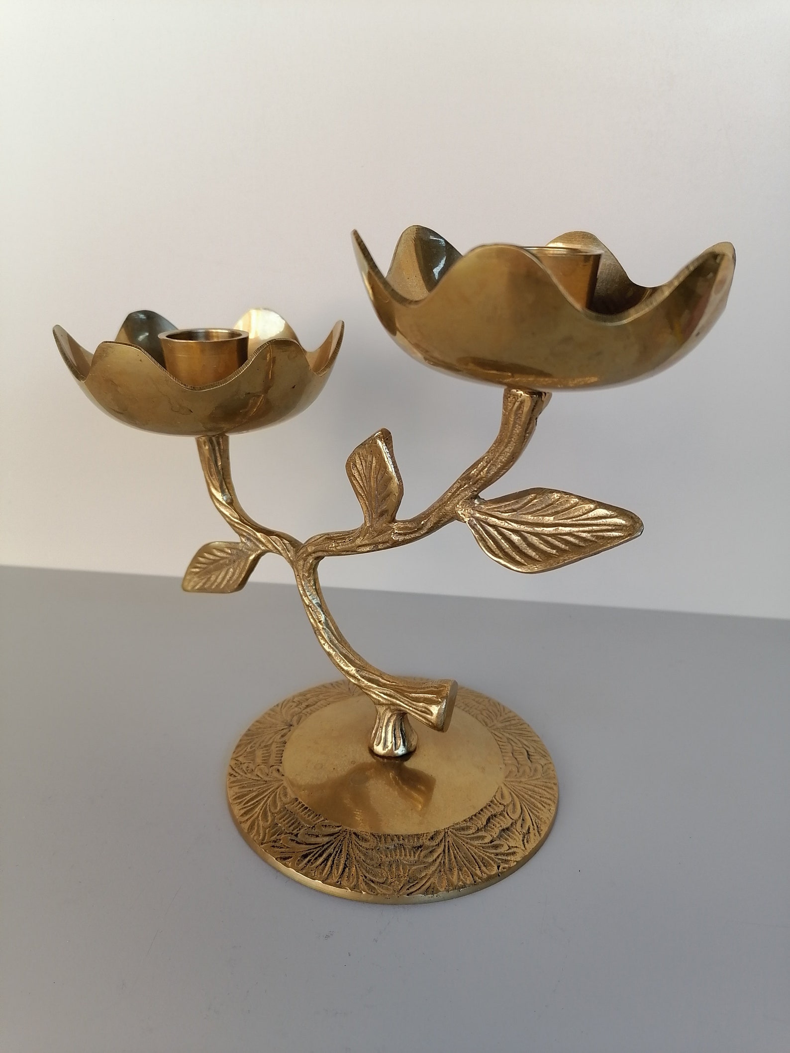 Vintage Brass 2 Arm Candle Holder in the Form of Flowers Tree Shape ...
