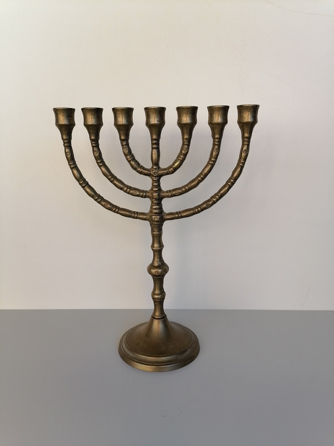 7 Branched Jewish Brass Candle Holder Vintage 7 Arm Candelabrum Jewish ...