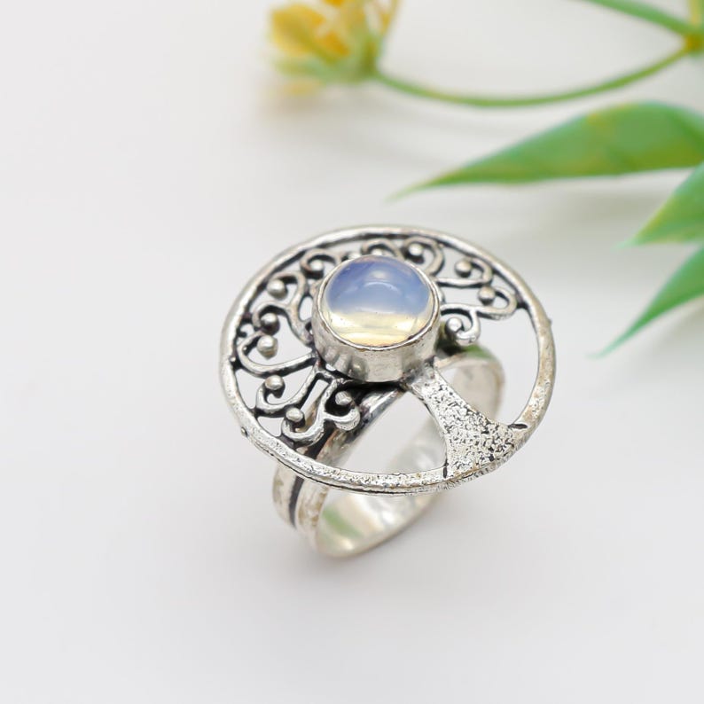 Vintage Tree of Life Ring, Blue Moonstone, Antique Silver - Etsy