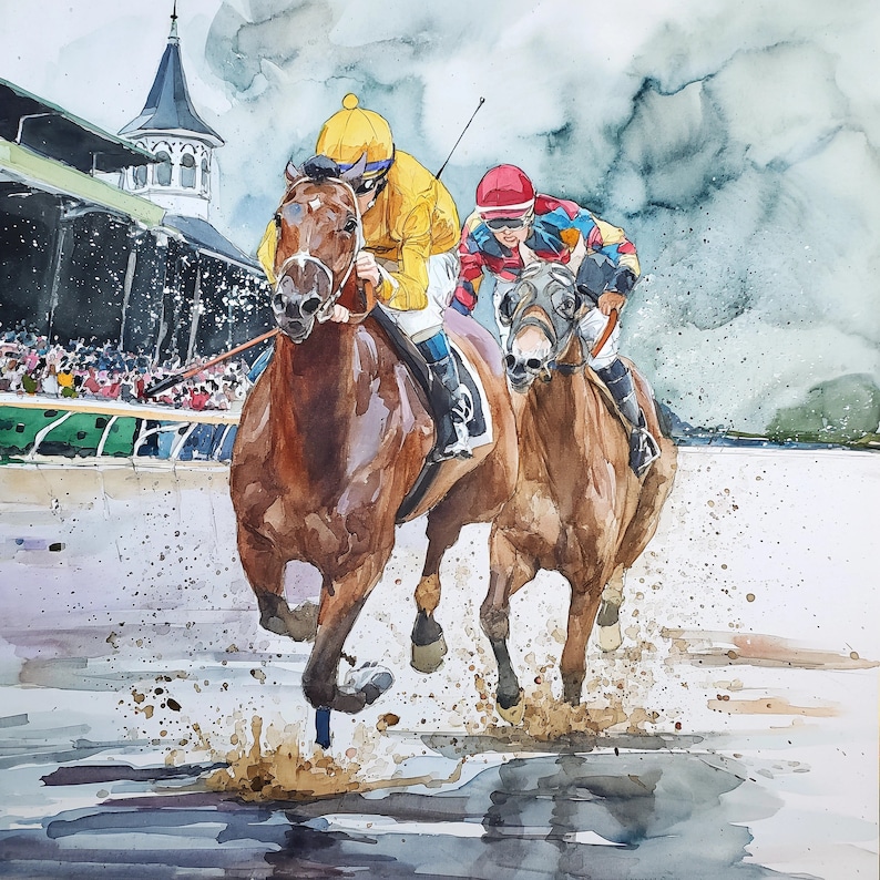 Kentucky Derby - Colorful Jockey Watercolor Digital - Etsy