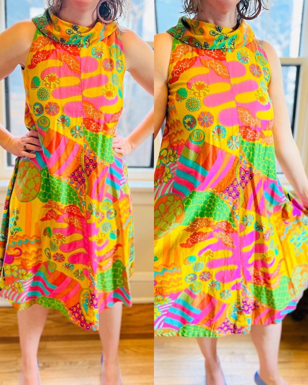 Out of This World 1970s Psychedelic Tent Dress With Turtleneck Collar ...