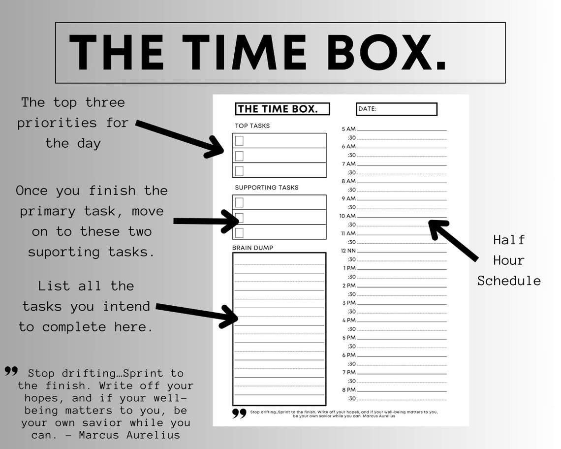 Time Boxing Printable PDF Digital Daily Planner Time Box Planner Agenda ...