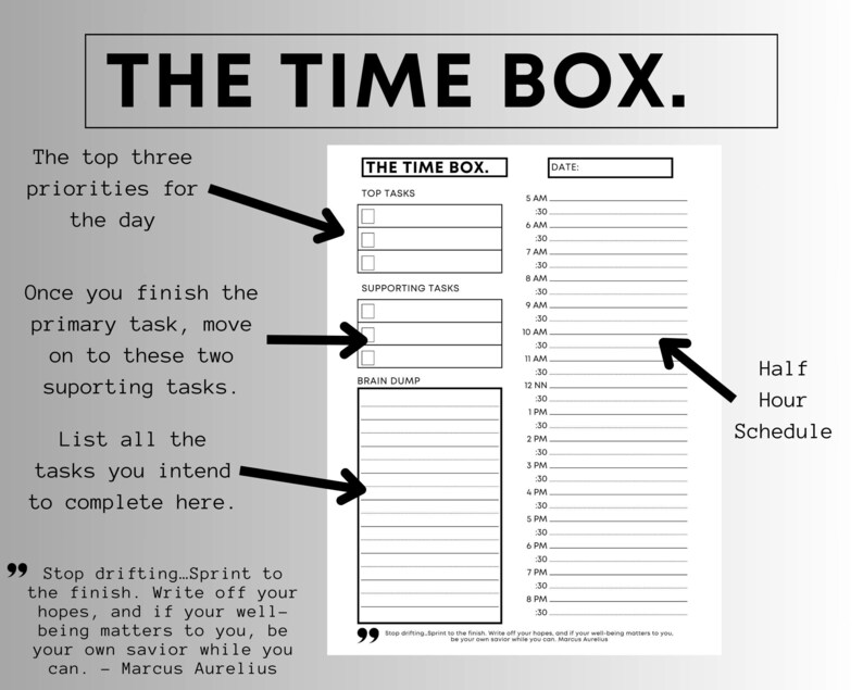 Time Boxing Printable PDF Digital Daily Planner Time Box Planner Agenda ...