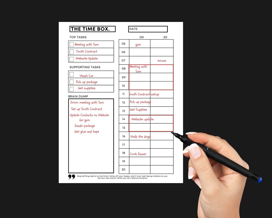 Time Boxing Printable PDF Digital Daily Planner Time Box Planner Agenda ...