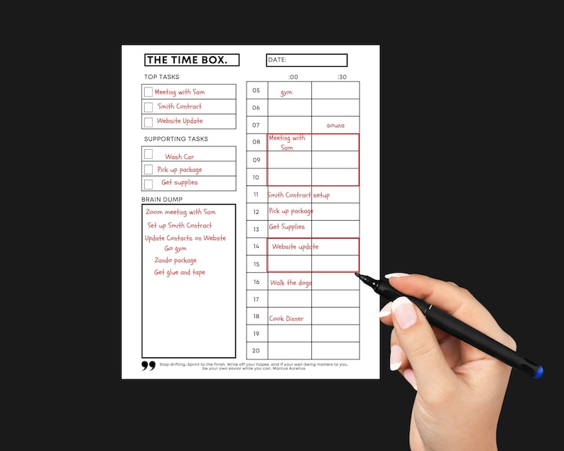 Time Boxing Printable PDF Digital Daily Planner Time Box Planner Agenda ...