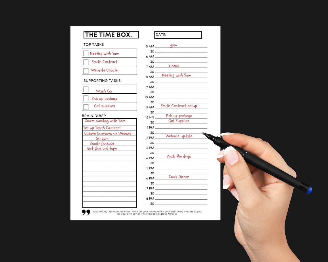 Time Boxing Printable PDF Digital Daily Planner Time Box Planner Agenda ...