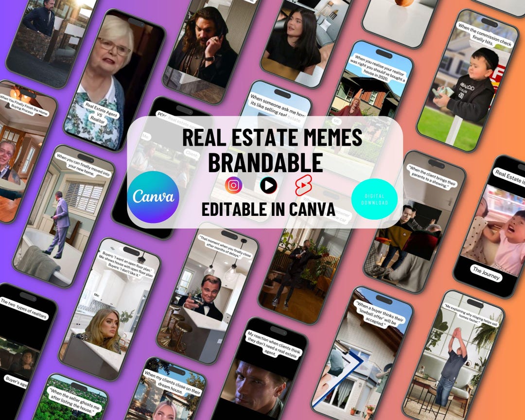 Realtor Meme Templates for Canva: Viral Real Estate Content (digital ...