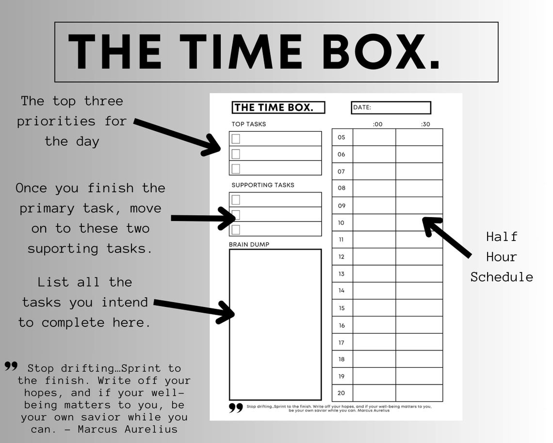 Time Boxing Printable PDF Digital Daily Planner Time Box Planner Agenda ...