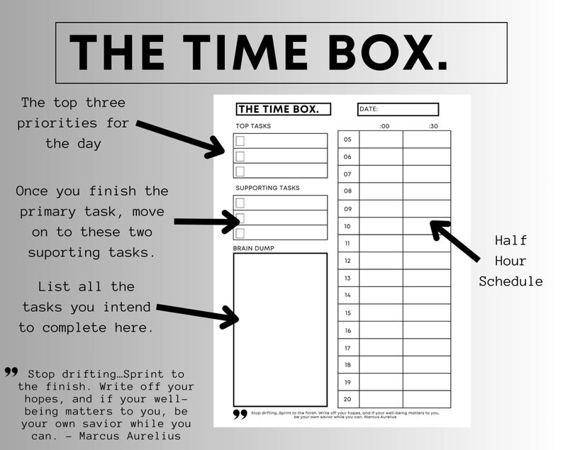Time Boxing Printable PDF Digital Daily Planner Time Box Planner Agenda ...