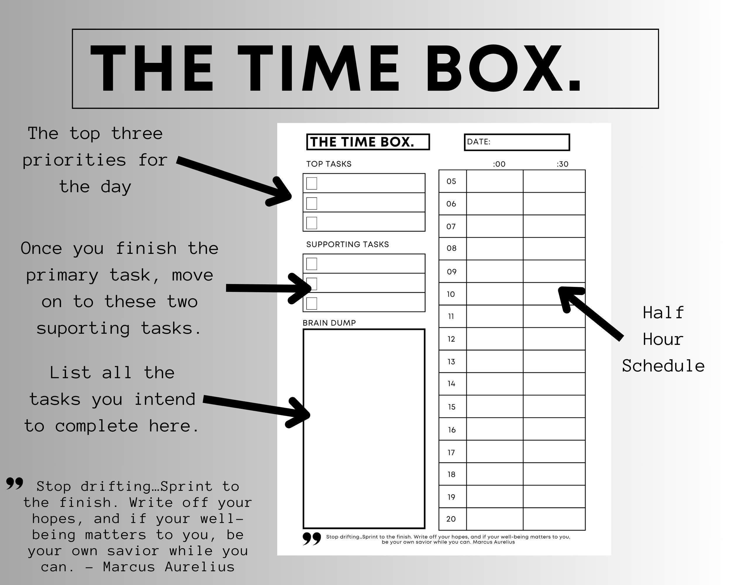 Time Boxing Printable PDF Digital Daily Planner Time Box Planner Agenda ...