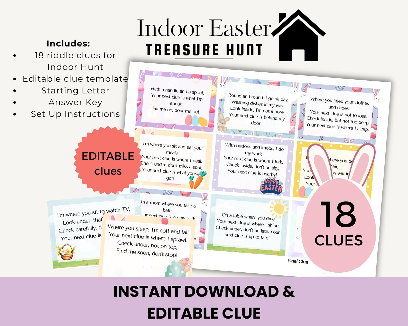 Indoor Easter Treasure Hunt Clues Easter Party Games Family Adults Kids ...