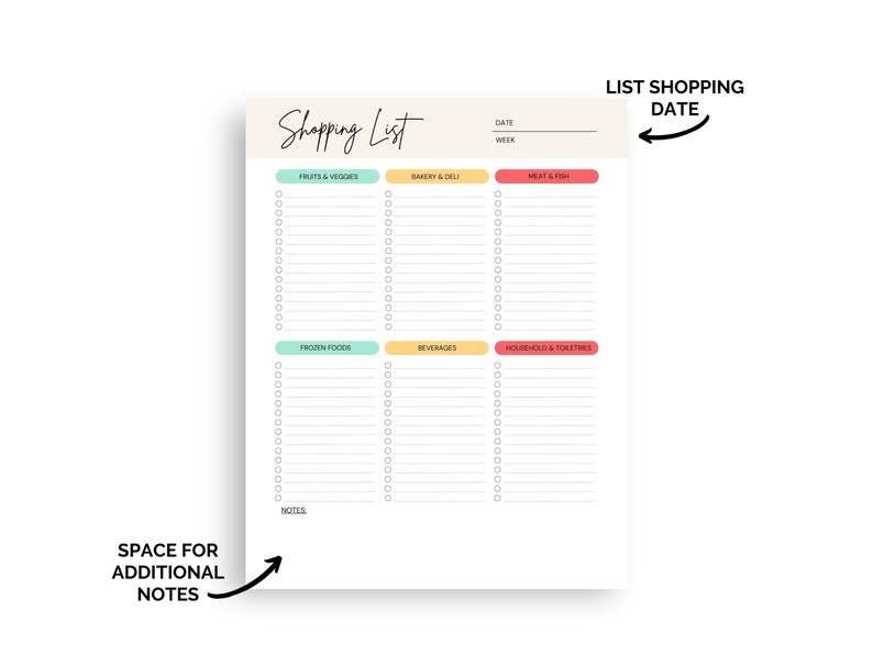 Weekly Shopping List, Digital Download, Grocery Shop Printable, Kitchen ...