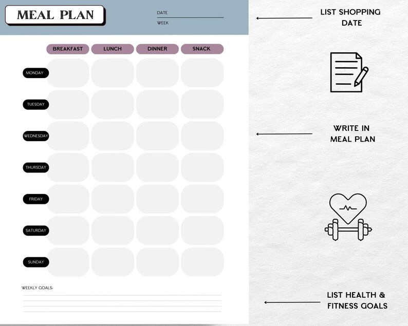 Weekly Meal Plan Bundle, Organize Your Meals, Printable Weekly Menu, Grocery List, Instant ...