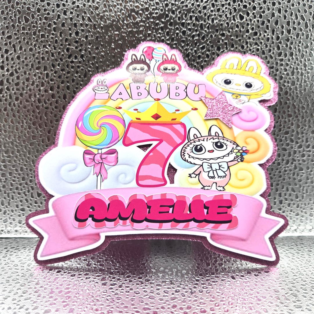 Labubu Inspired Personalized Cake Topper: Rainbow Theme - Etsy