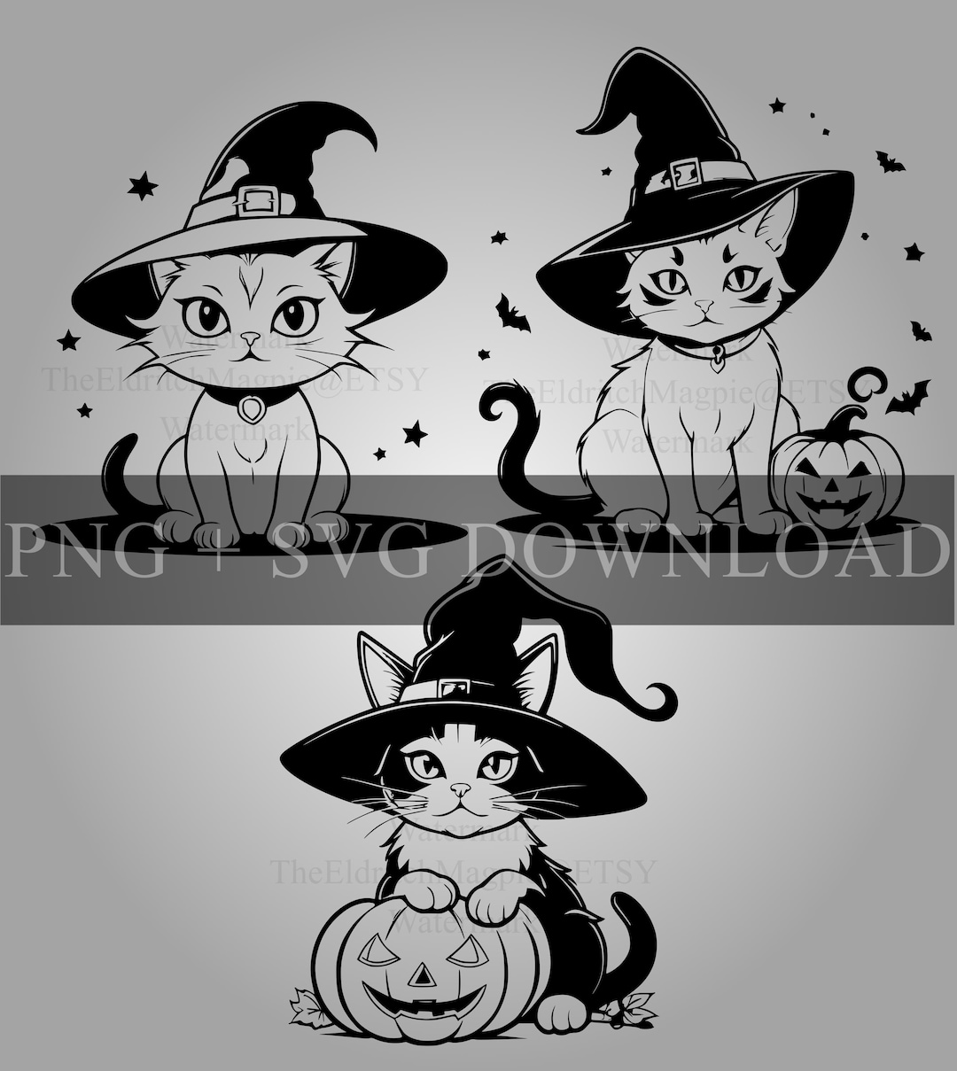 Witches Cats Pack - SVG PNG - Printable Decals, Stencils, Clipart - Etsy