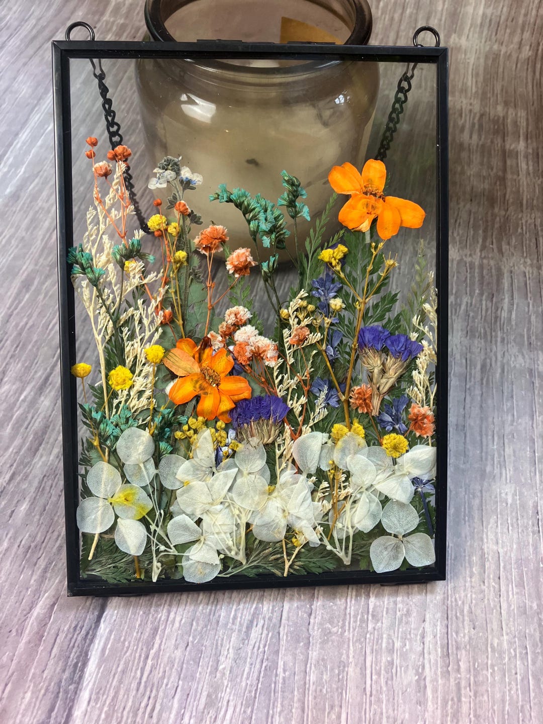 Black Glass Wall Frame With Dried Pressed Flowers, Black Frame ...