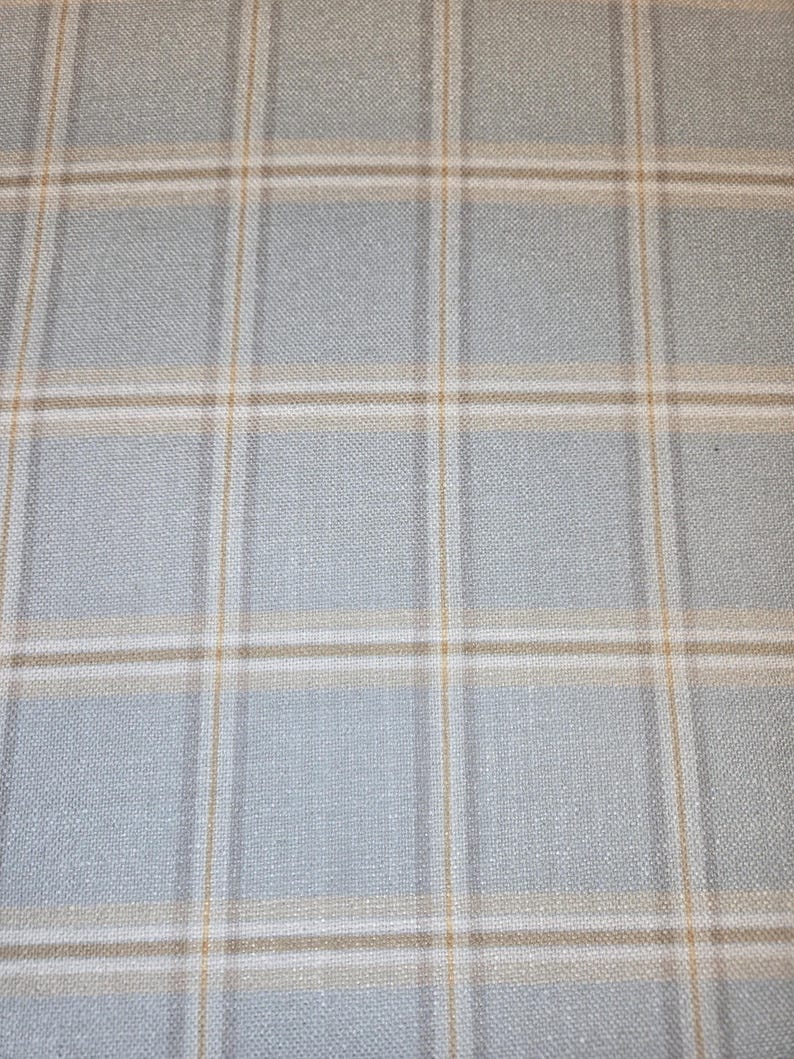 Luxury Nantucket Light Blue Plaid Fabric With Thin Orange Stripe ...