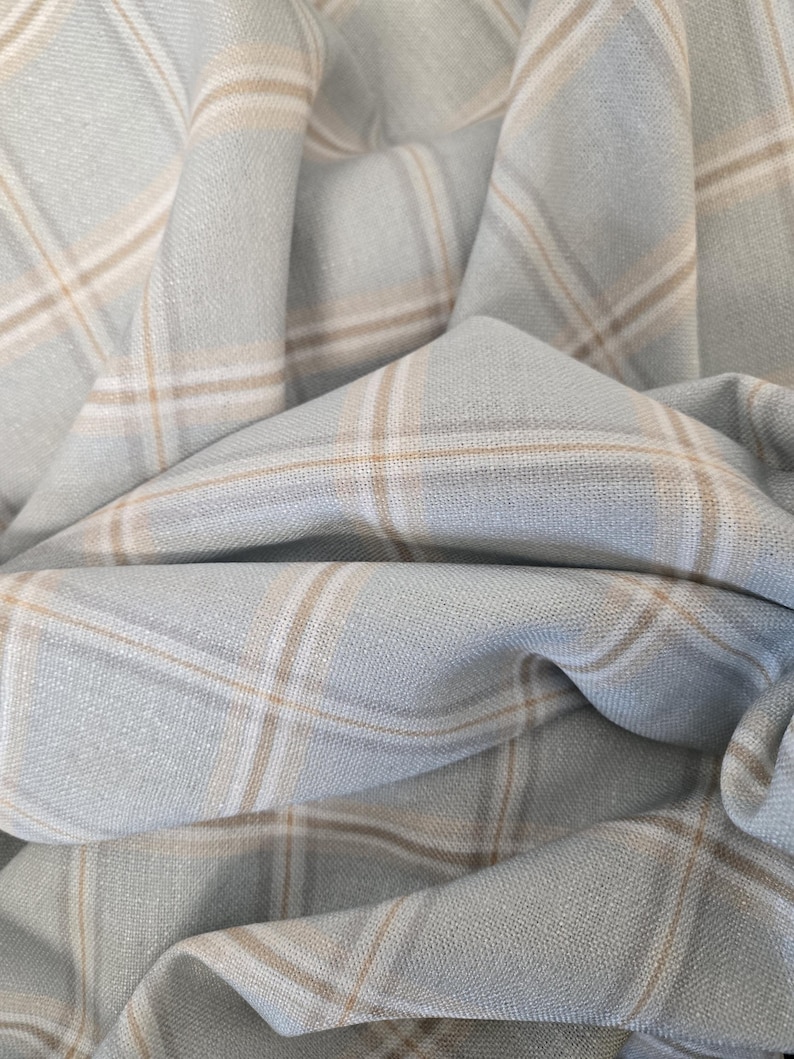 Luxury Nantucket Light Blue Plaid Fabric With Thin Orange Stripe ...