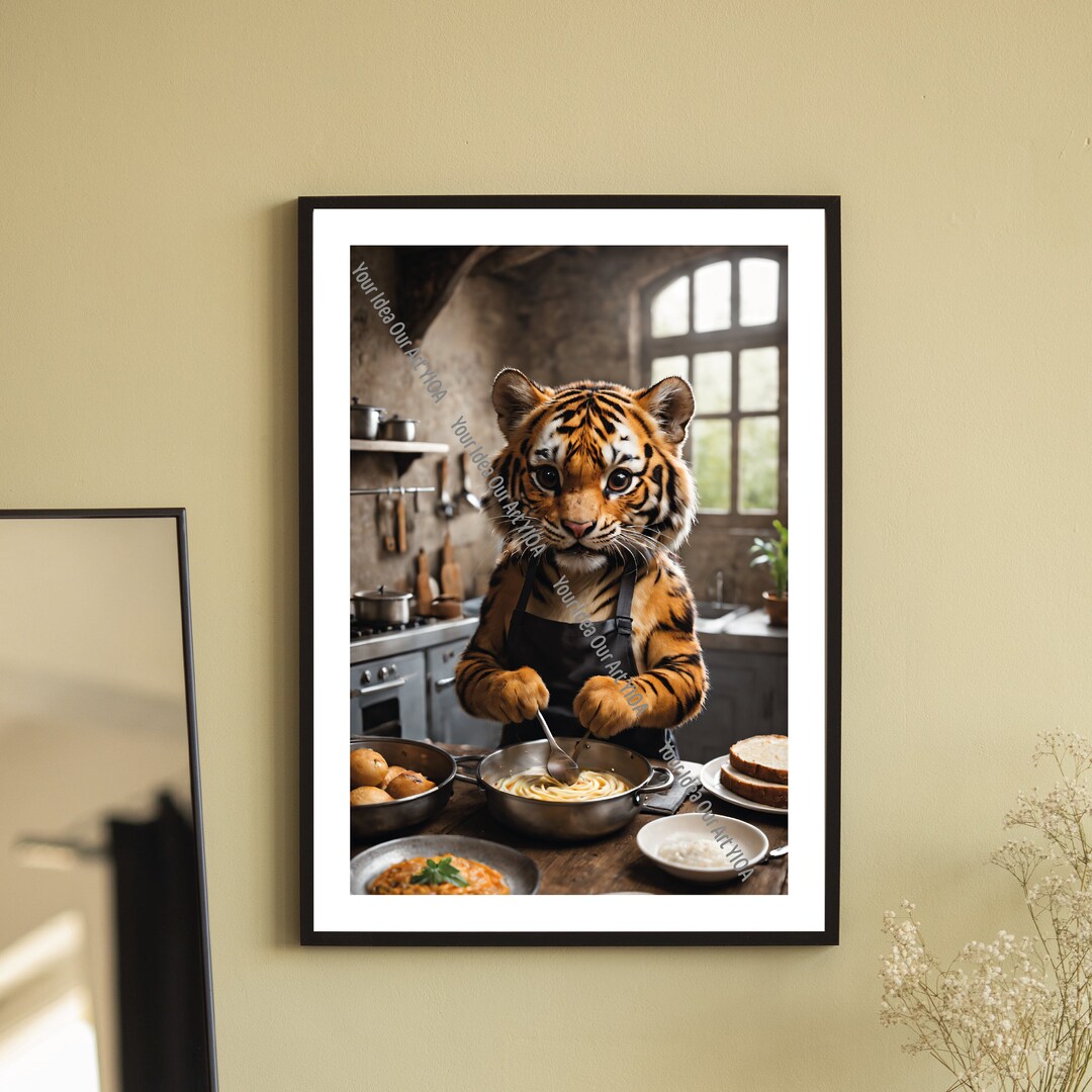 Poster Baby Tiger Cooking, Children's Room Decoration Poster, Toilet ...