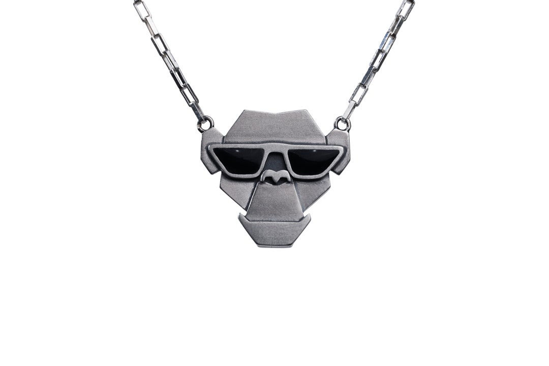 CHIMP 925 Sterling Silver and Black Manual Enamel Casting Animal Head ...