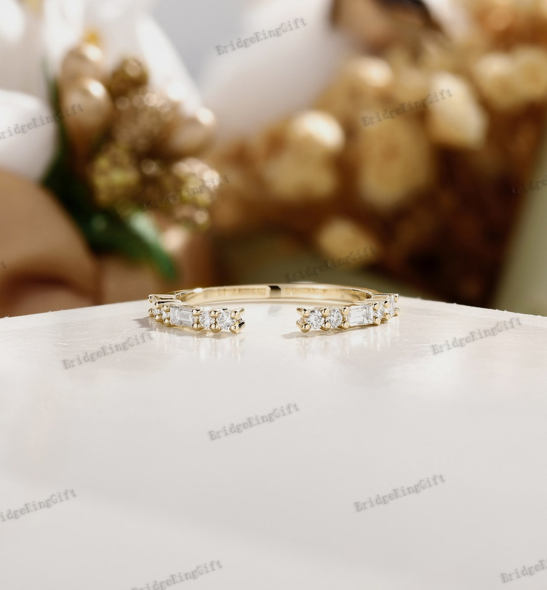 Open Wedding Band Gold Gap Wedding Ring Baguette Wedding Band ...