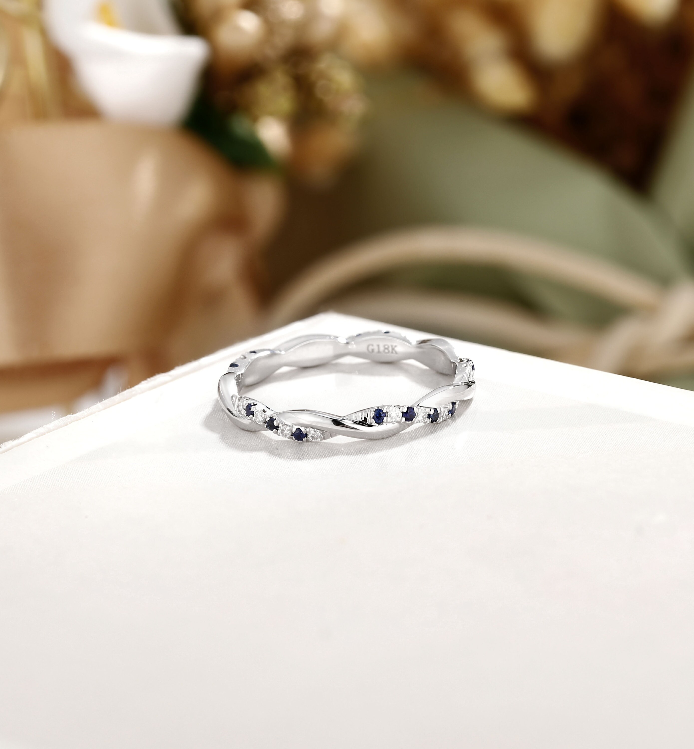 Twisted Sapphire Moissanite Eternity Band, Sapphire Wedding Band ...