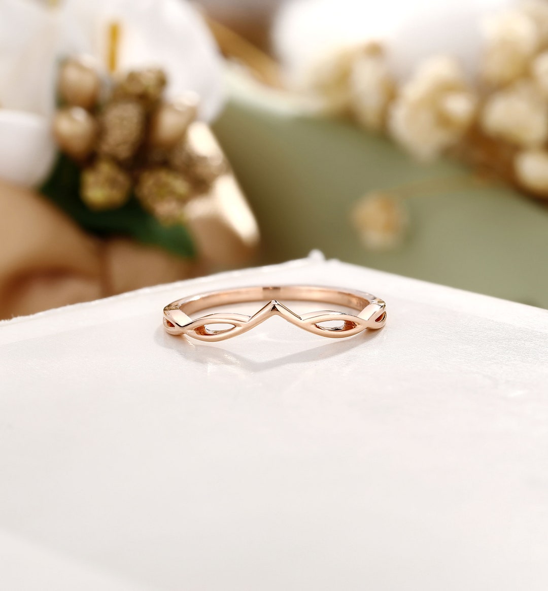 Chevron Wedding Band Curved Wedding Band Rose Gold Wedding Band Simple ...