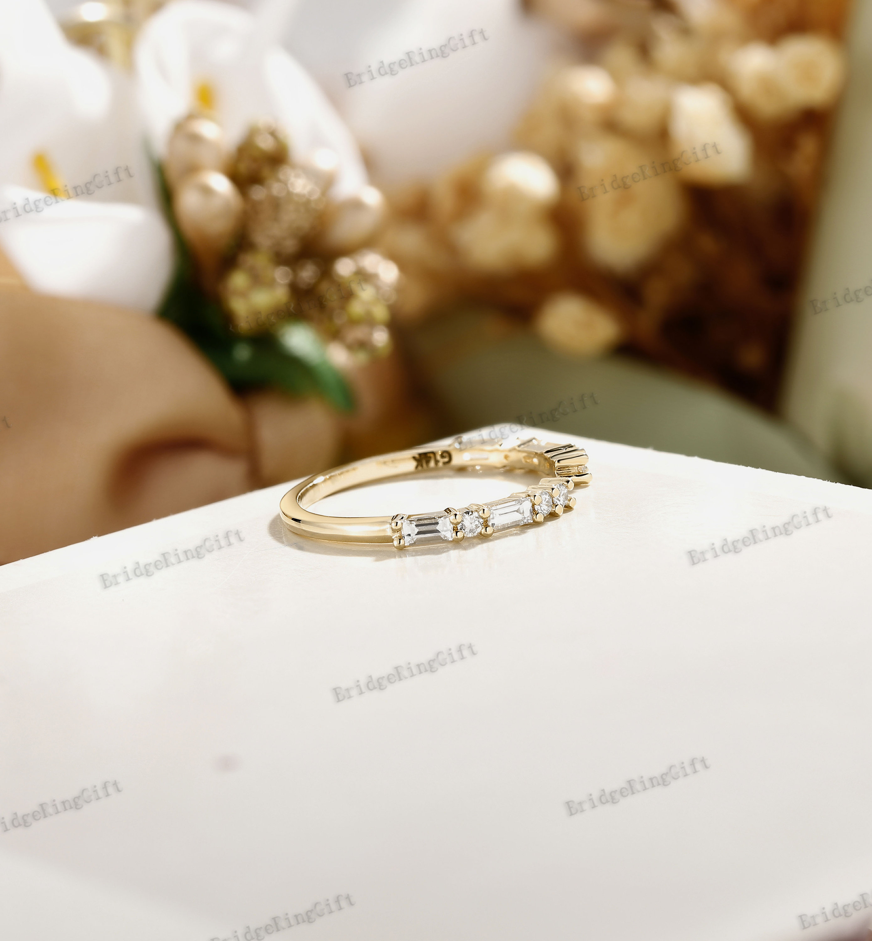 Baguette Wedding Band, Open Wedding Ring, Moissanite Wedding Ring, Moissanite Stacking Ring ...