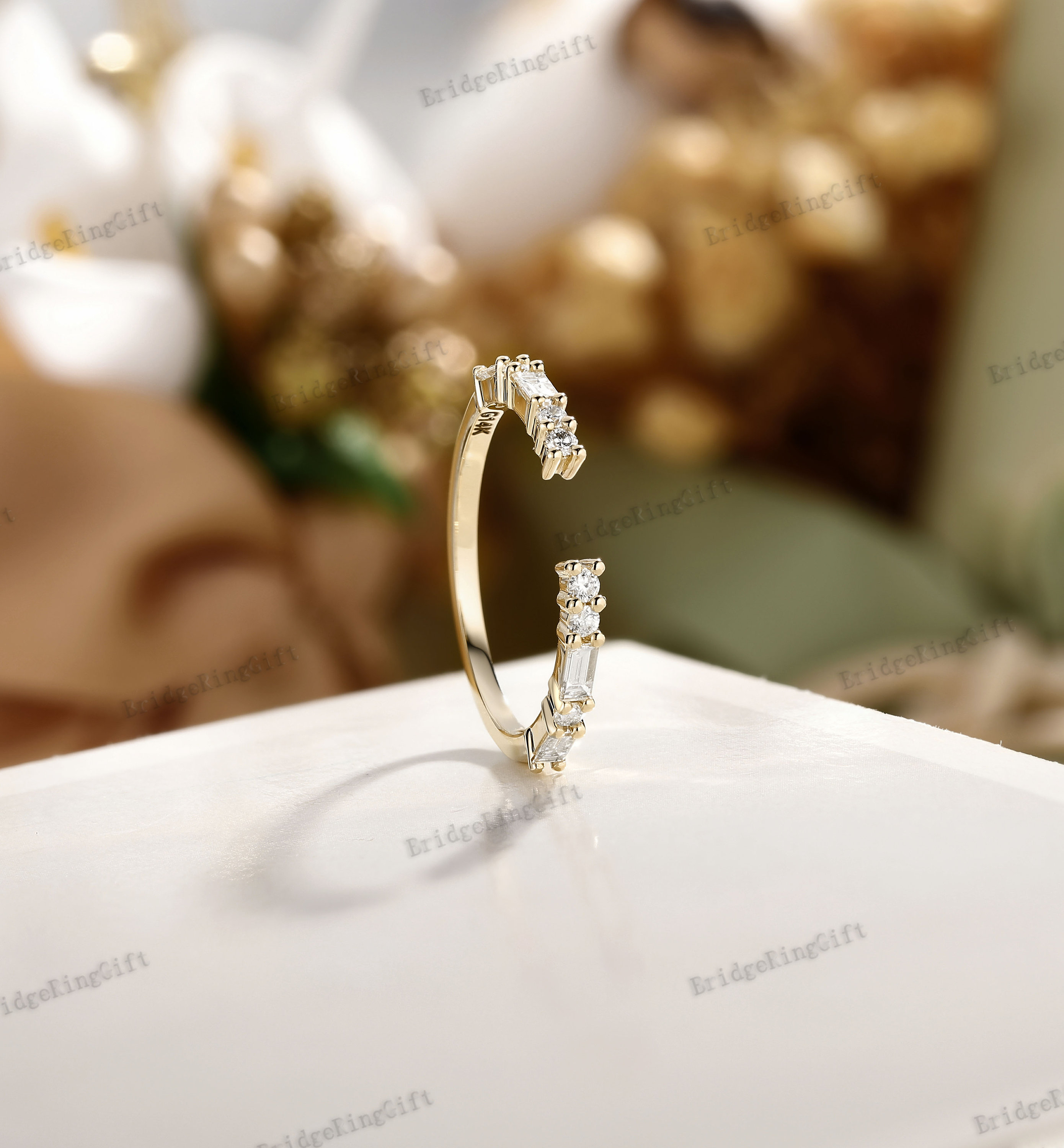 Baguette Wedding Band, Open Wedding Ring, Moissanite Wedding Ring ...