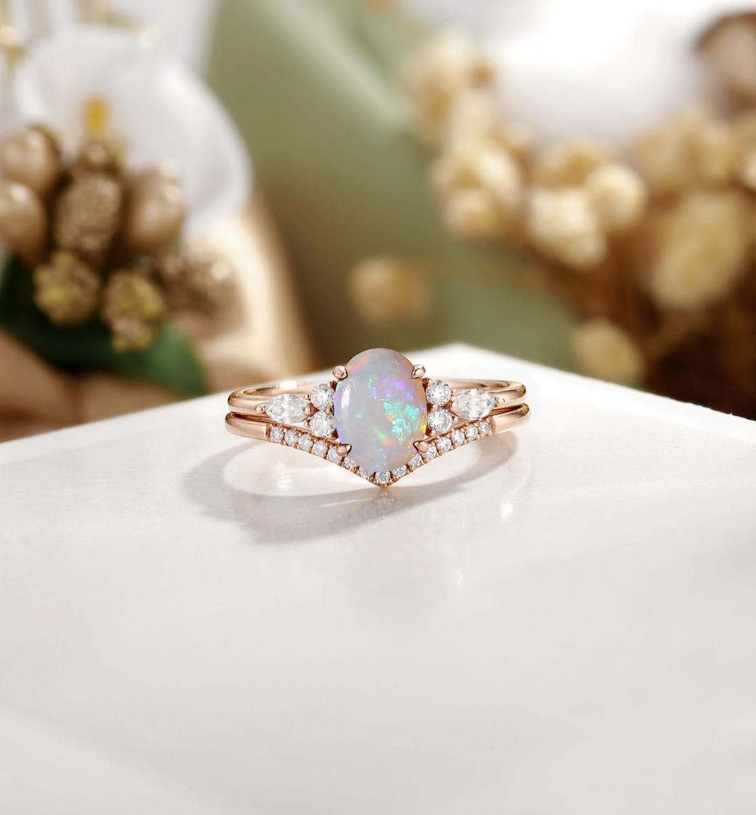 Moonstone Engagement Ring Set, Simple Moonstone Ring, Oval Moonstone ...