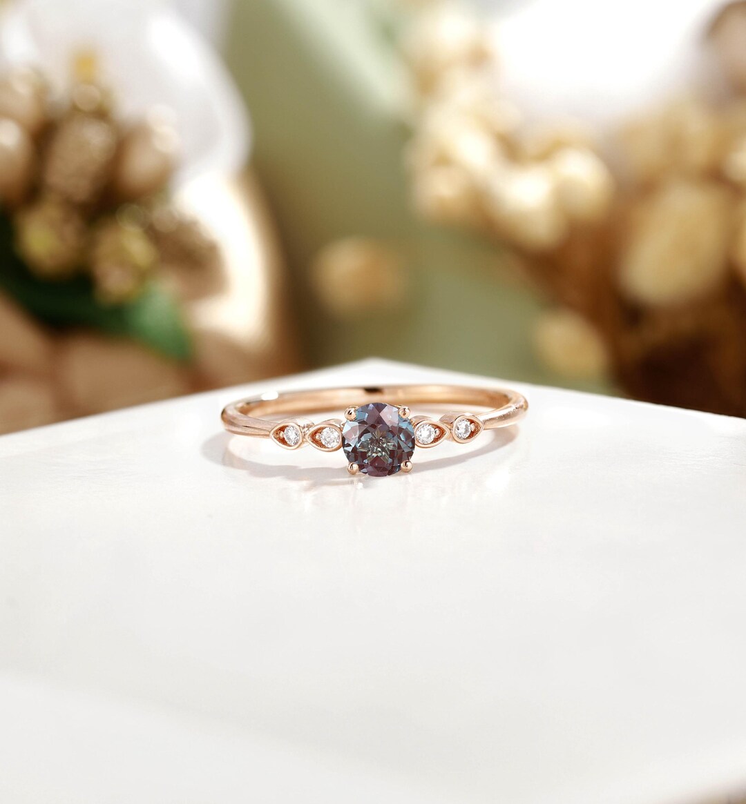 Simple Alexandrite Engagement Ring, Dainty Alexandrite Ring, Five Stone ...