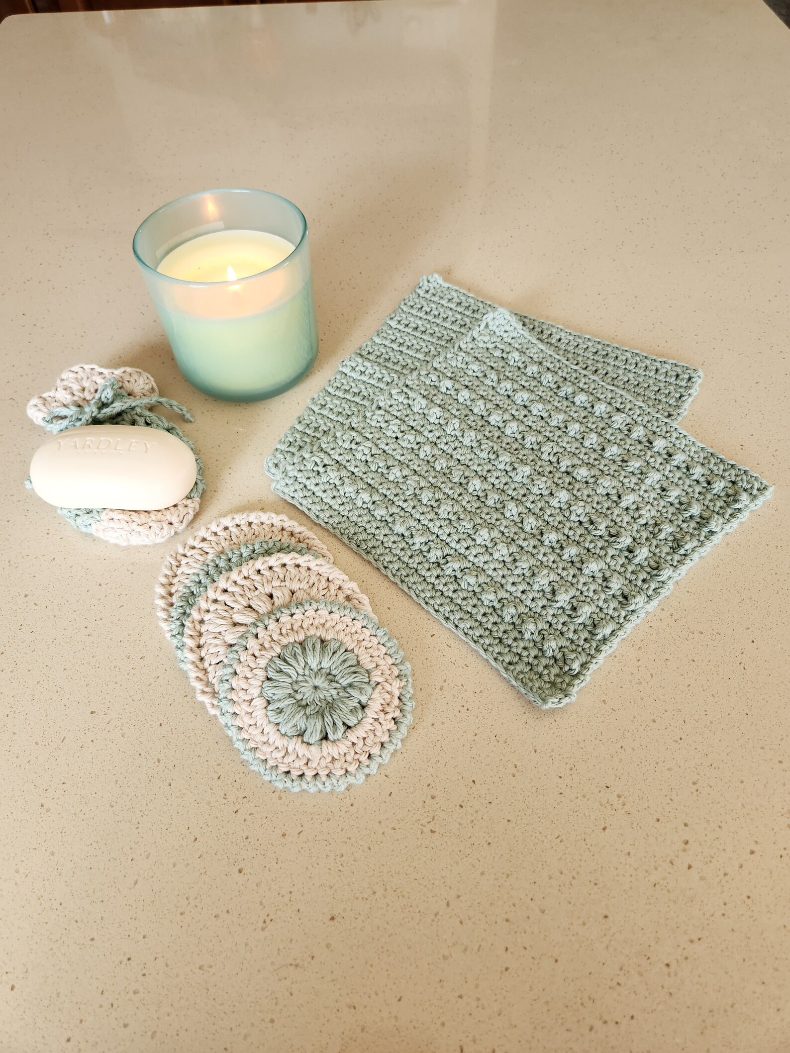 Handmade Crochet Spa Set Wash Clothes Facial Rounds Face Scrubbie Soap ...